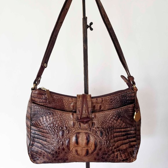 Brahmin | Bags | Vintage Brahmin Crocodile Brown Leather Shoulder Bag ...